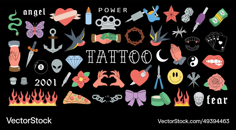 Tattoo set old school tattoos various old school Vector Image