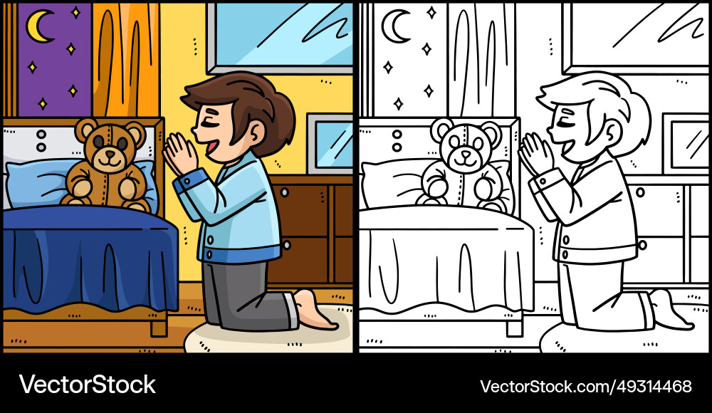 Christian praying child coloring page Royalty Free Vector