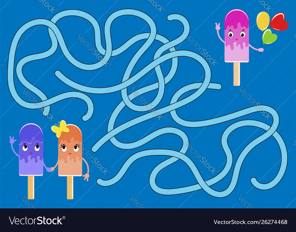 Color abstract maze help cute ice cream Royalty Free Vector