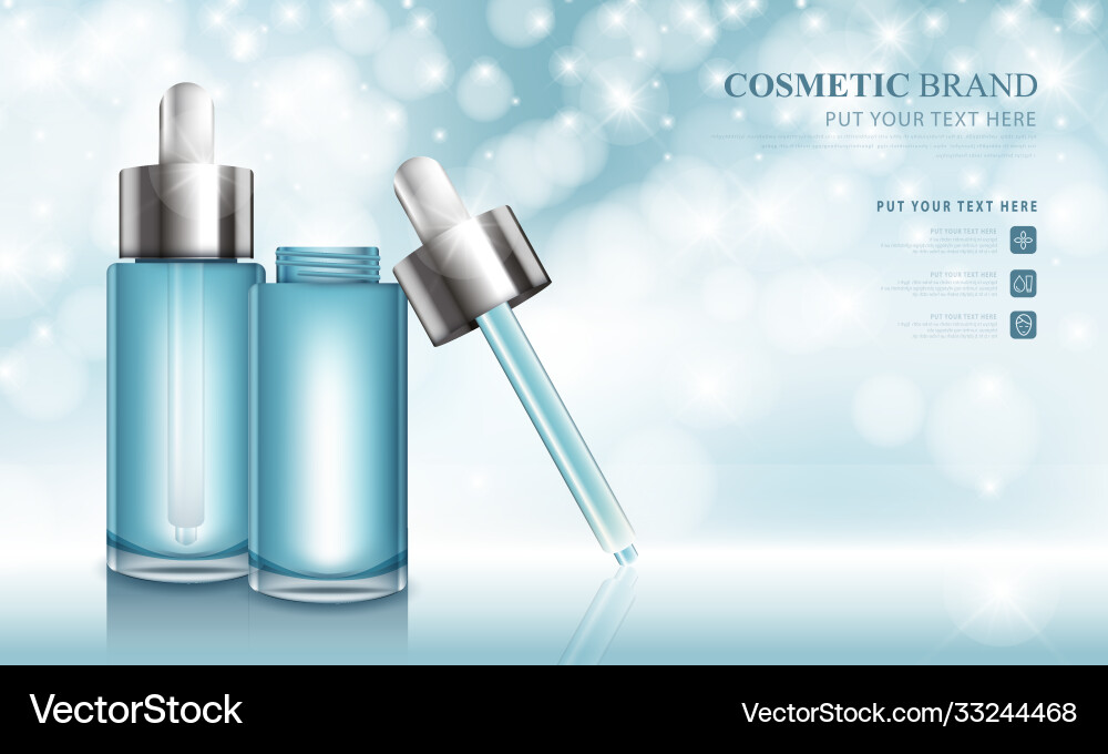 Cosmetic product poster bottle package design Vector Image