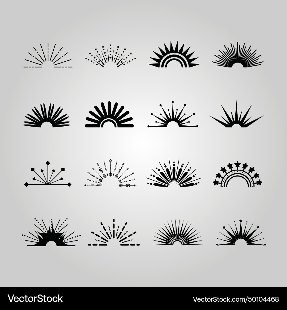 Creative set of black half circle sunbeam icon Vector Image