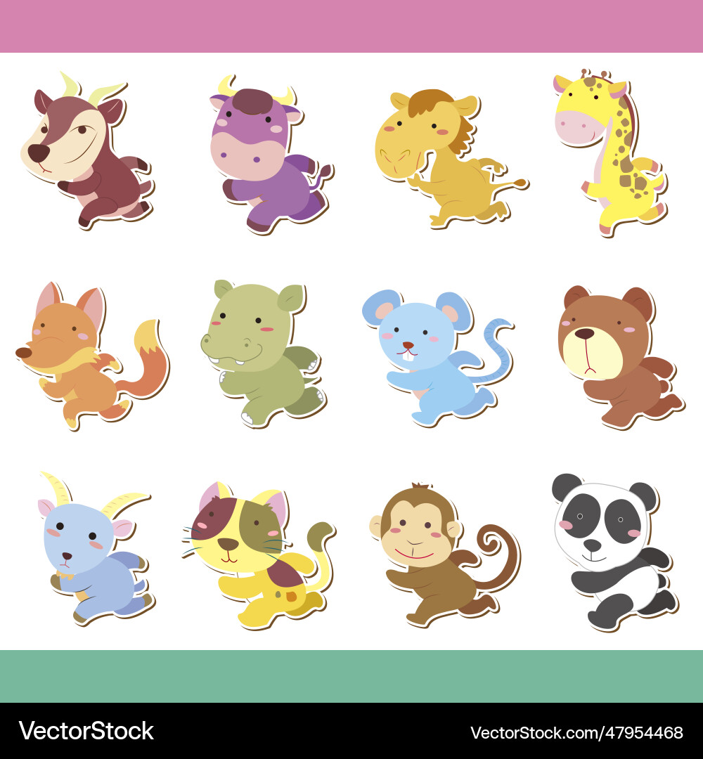 Cute cartoon animal icon set Royalty Free Vector Image