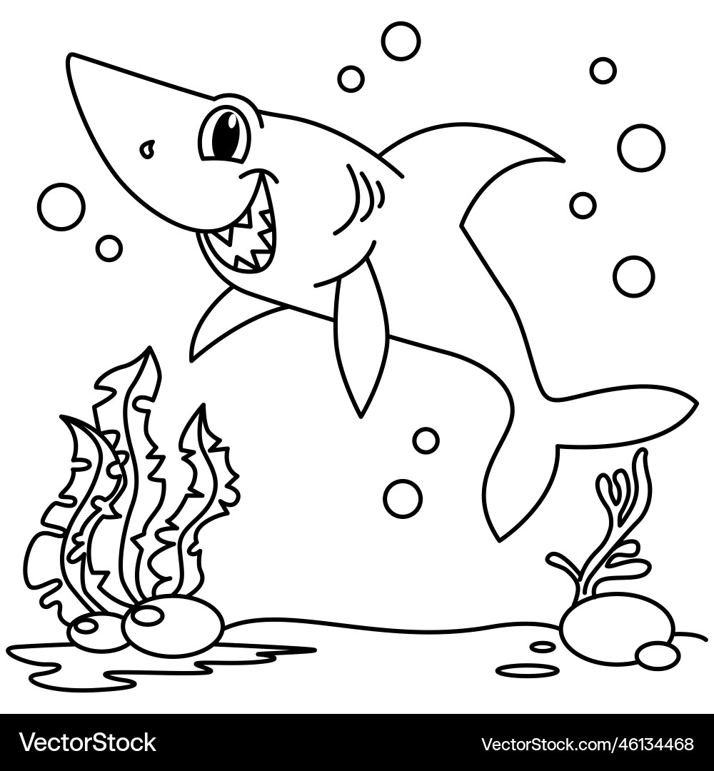Funny shark cartoon coloring page Royalty Free Vector Image