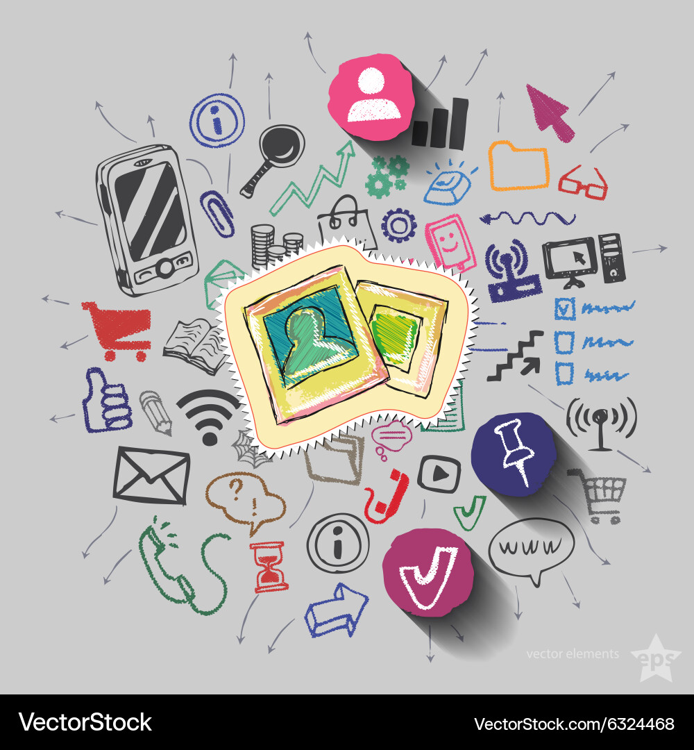 Images and collage with web icons background Vector Image