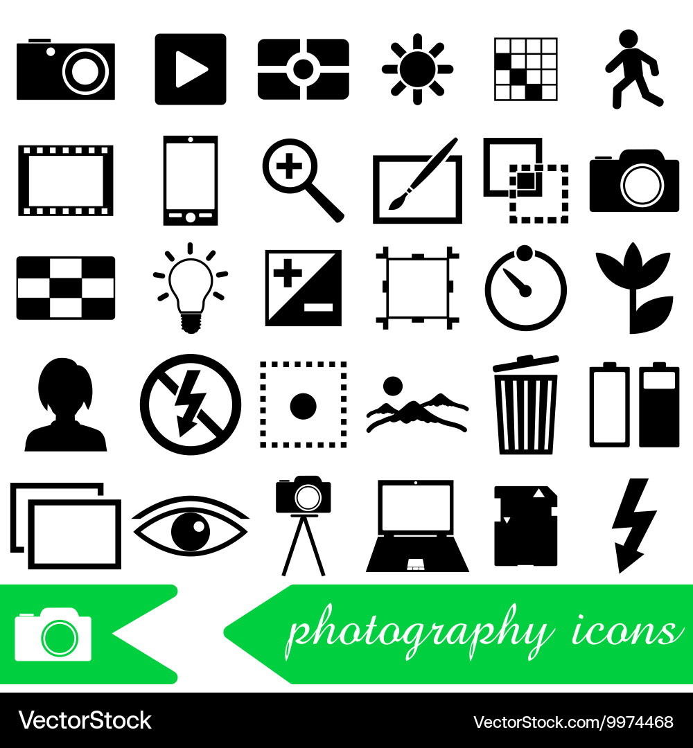 Photography and camera theme black simple icons Vector Image