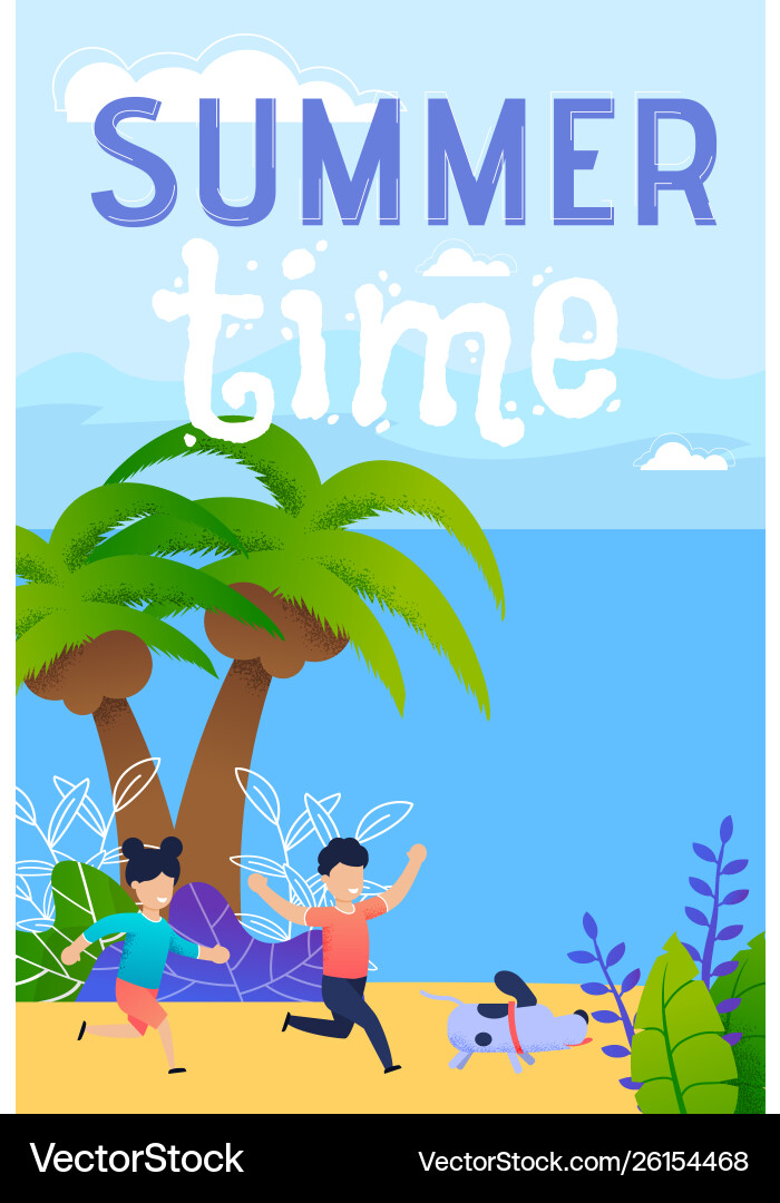 Summer time kids recreation flat banner Royalty Free Vector