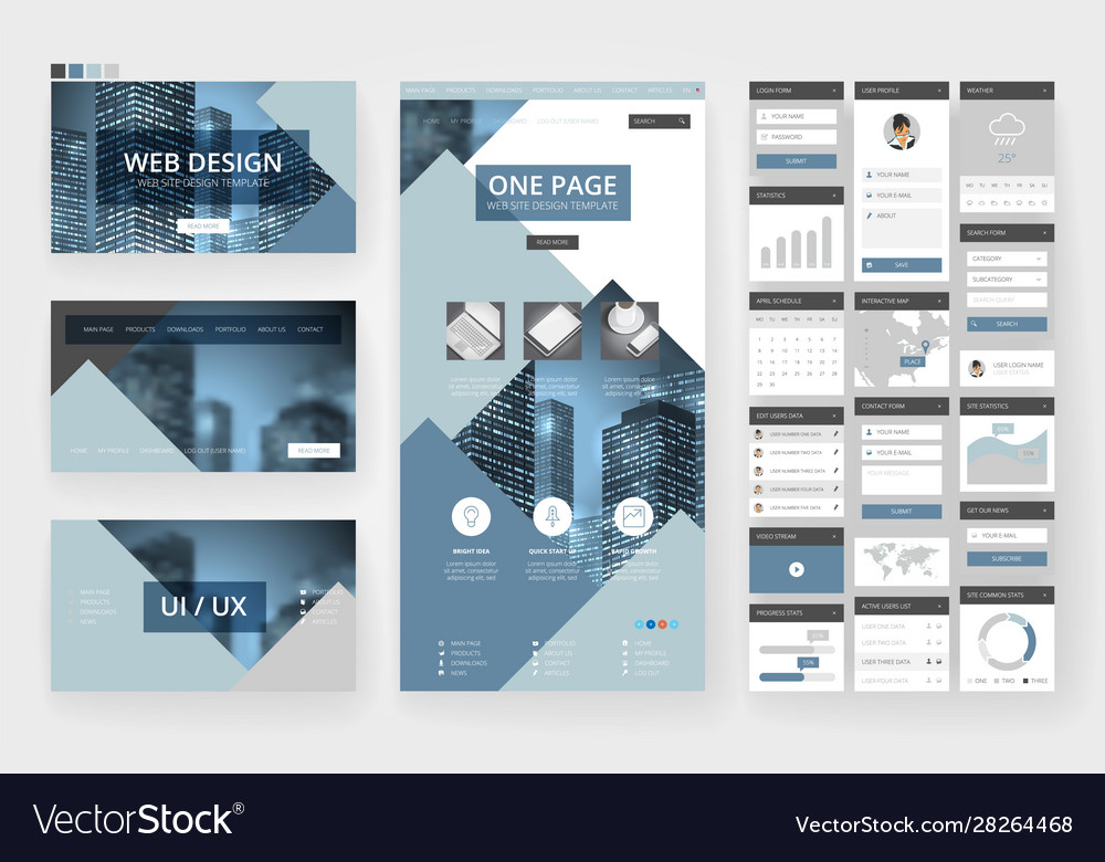 Website design template and interface elements Vector Image