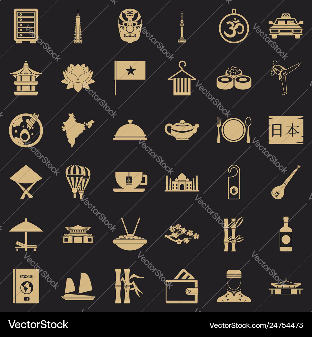 Country dish icons set simple style Royalty Free Vector