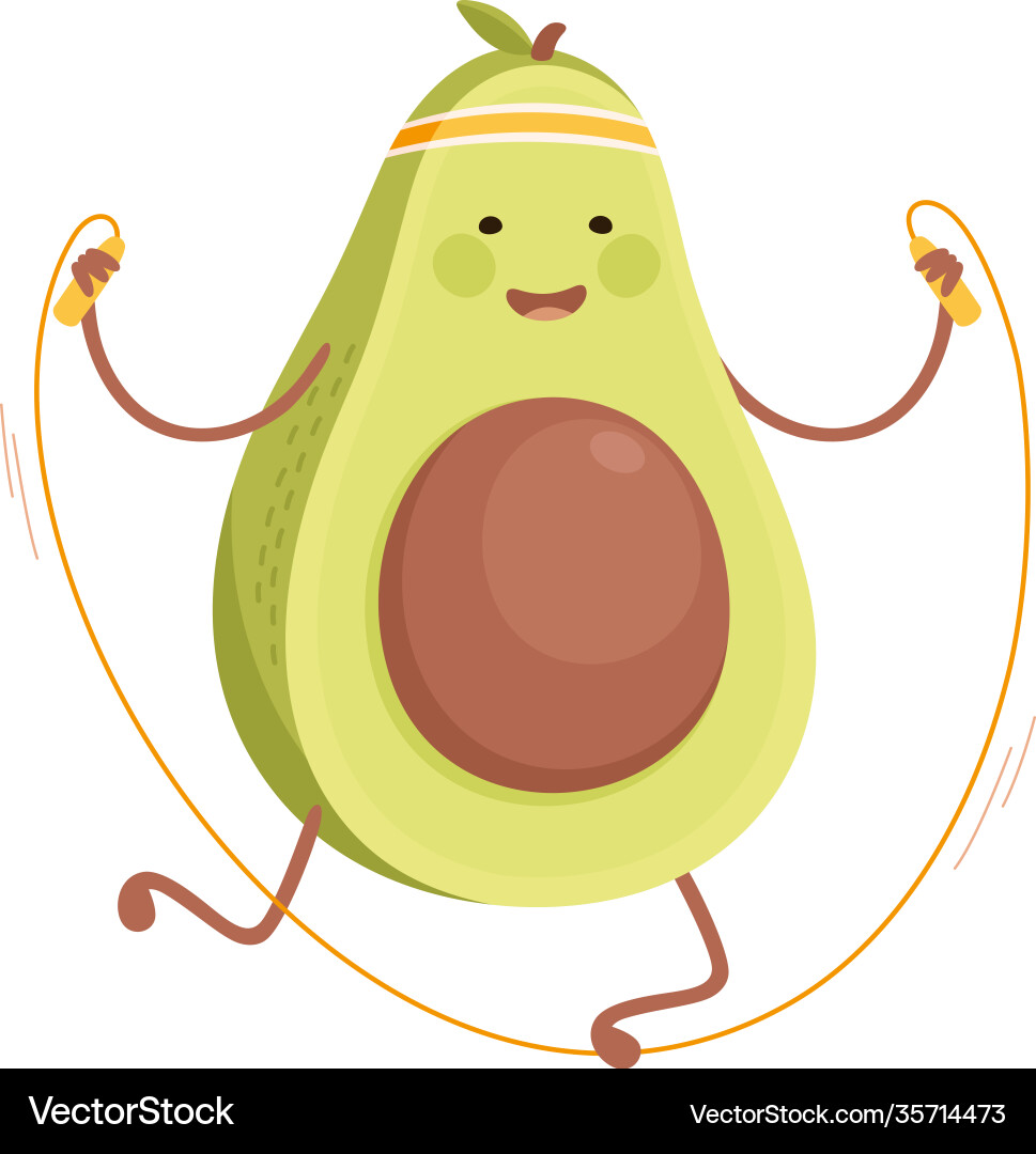 Cute avocado jumping with skipping rope funny Vector Image