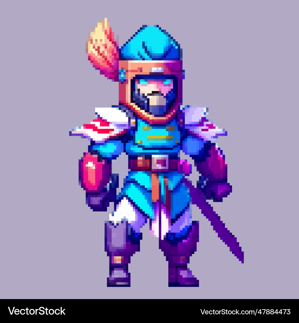 Knight warrior pixel art character for 8 bit game Vector Image