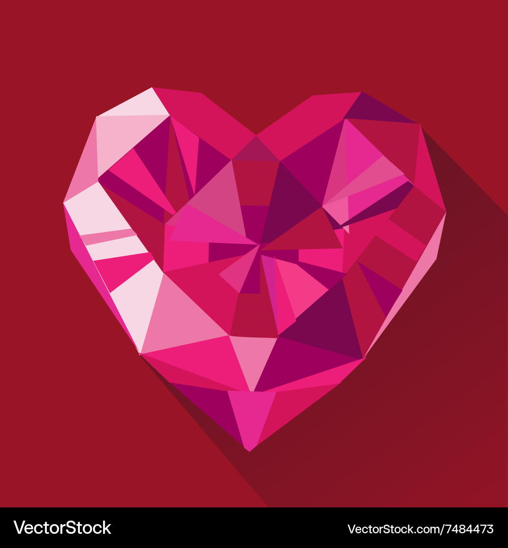 Polygonal red heart flat valentine day card Vector Image