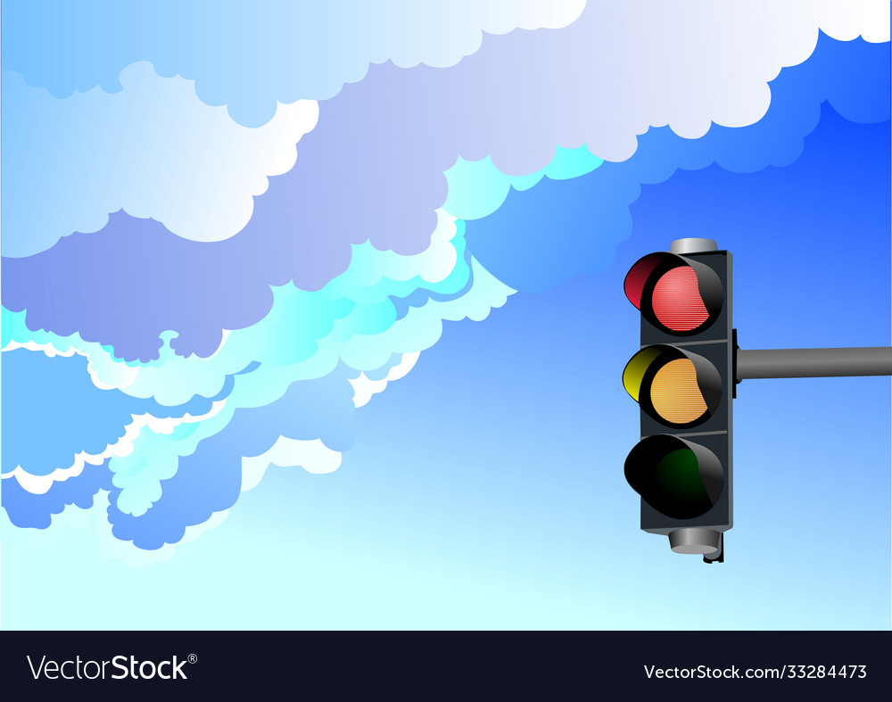 Traffic lights on sky background red signal Vector Image