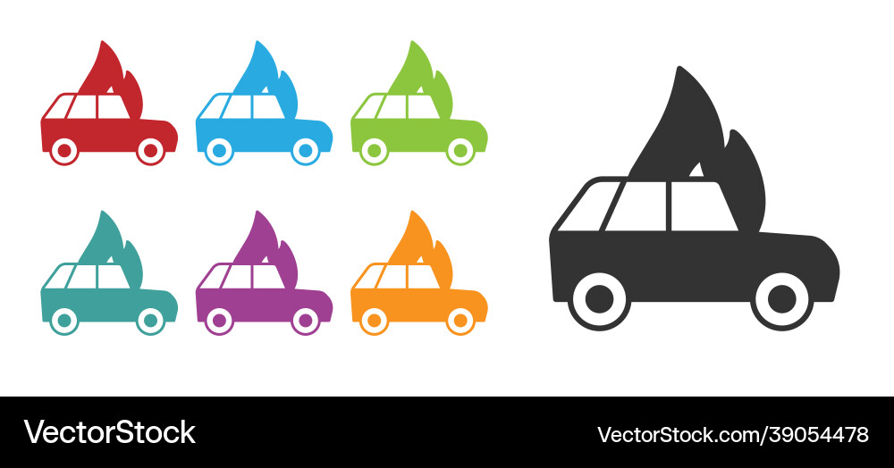 Black burning car icon isolated on white Vector Image