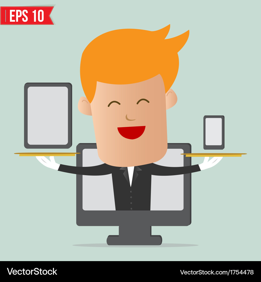 Cartoon business man show responsive web design Vector Image