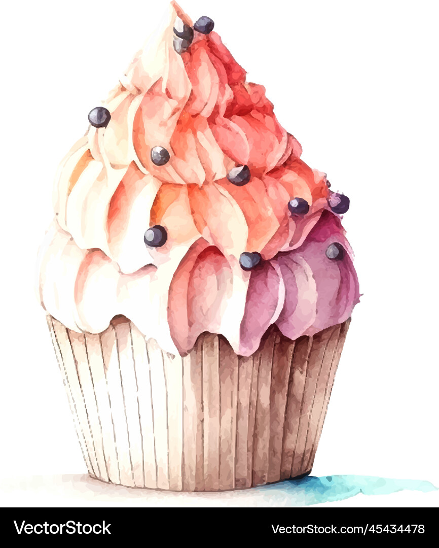 Cupcake with cream watercolor ice cream Royalty Free Vector