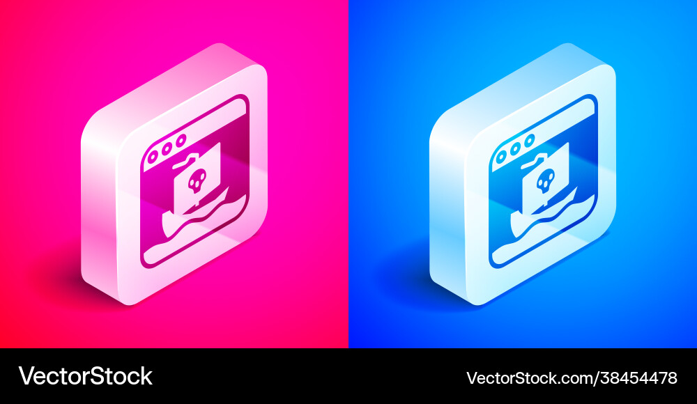 Isometric internet piracy icon isolated on pink Vector Image