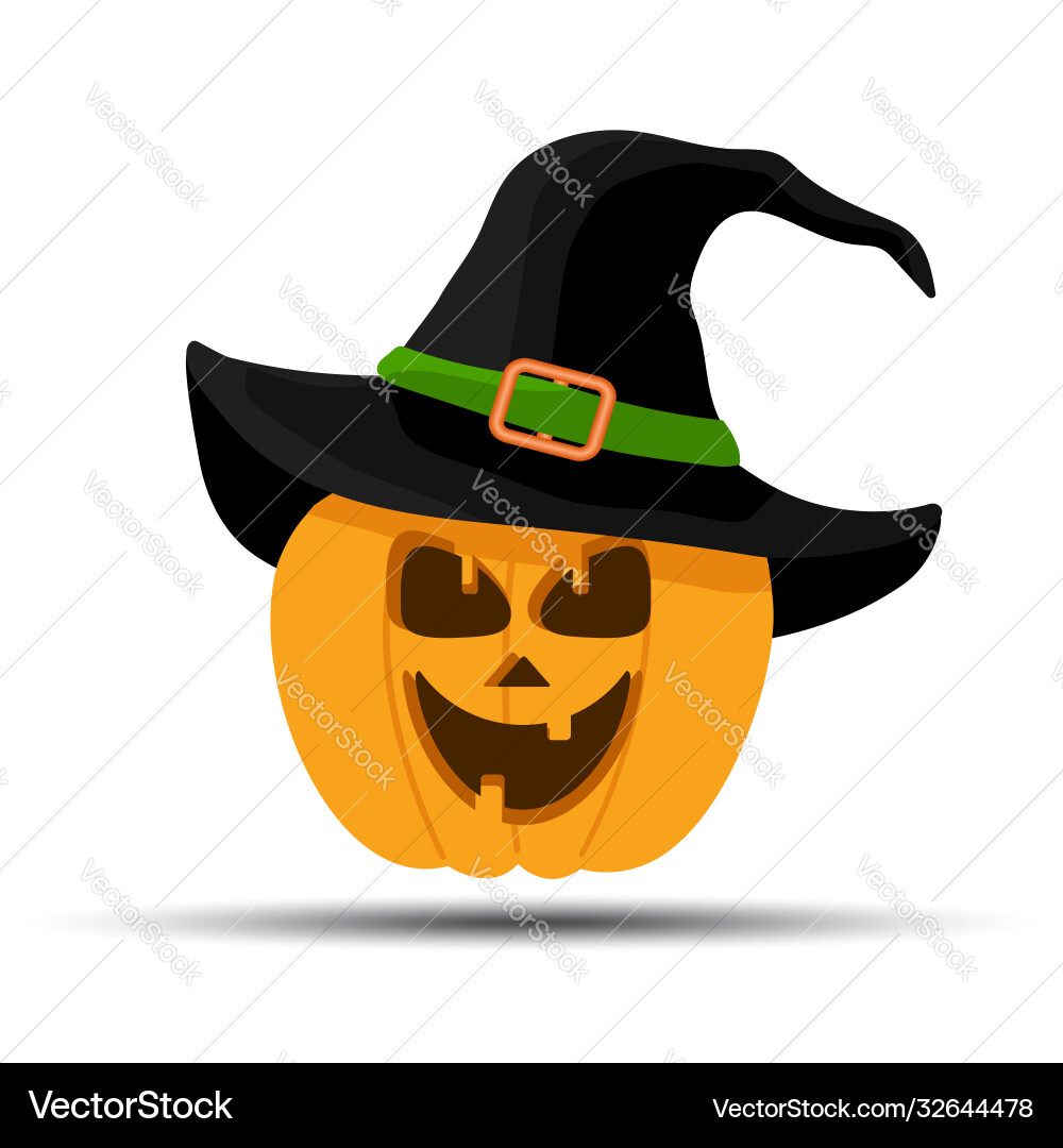 Jack-o-lantern halloween pumpkin with witches hat Vector Image