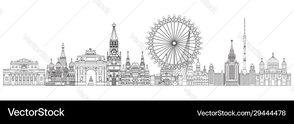 Moscow skyline line art 2 Royalty Free Vector Image