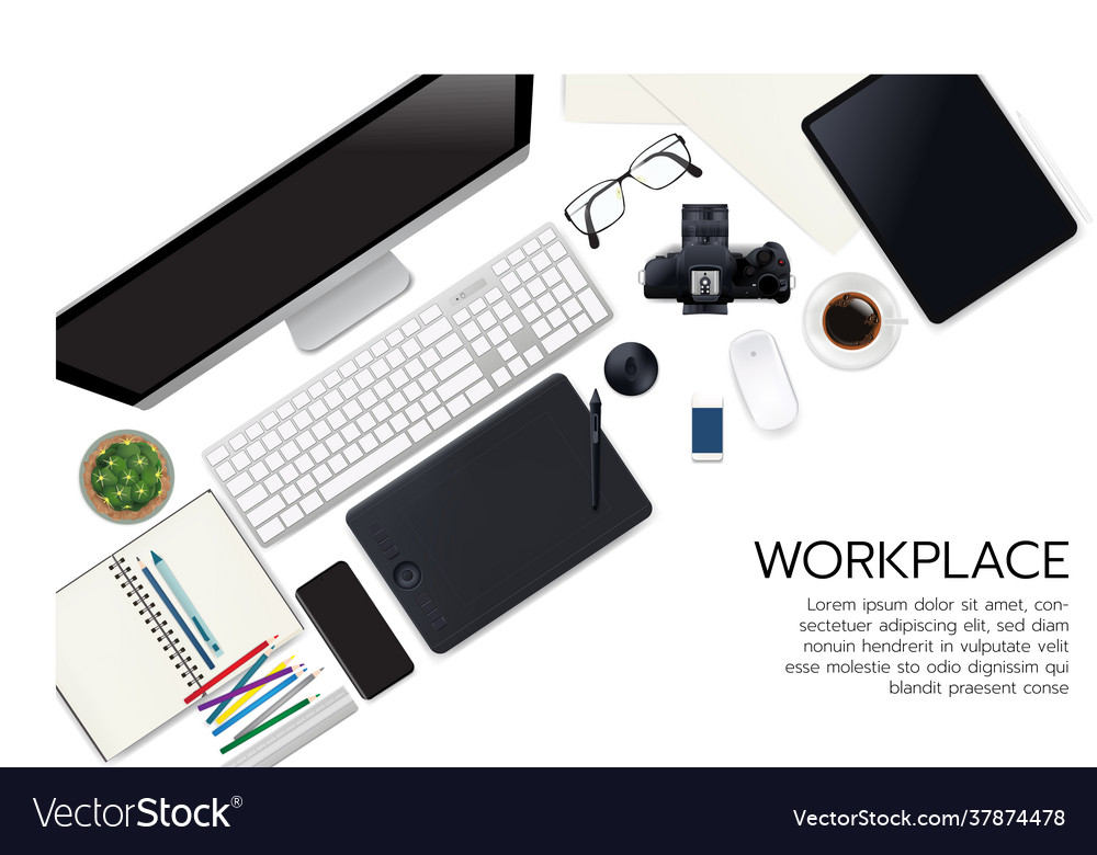 Realistic workspace elements workplace Royalty Free Vector