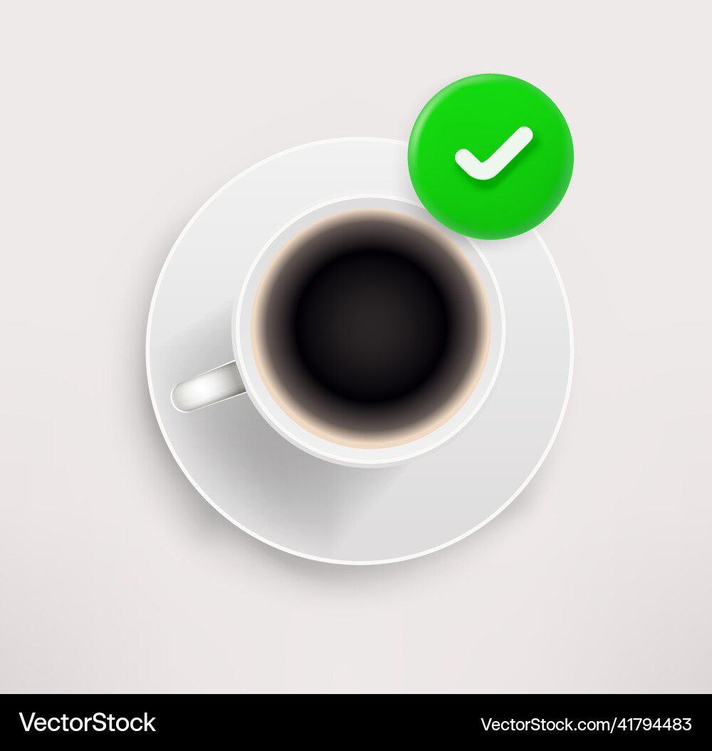 Ceramic cup of coffee icon with checkmark 3d Vector Image