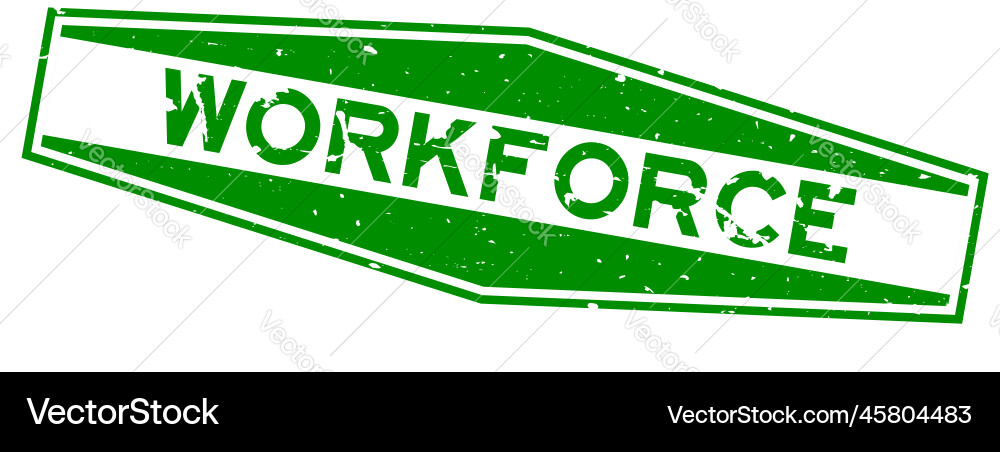Grunge green workforce word hexagon rubber seal Vector Image