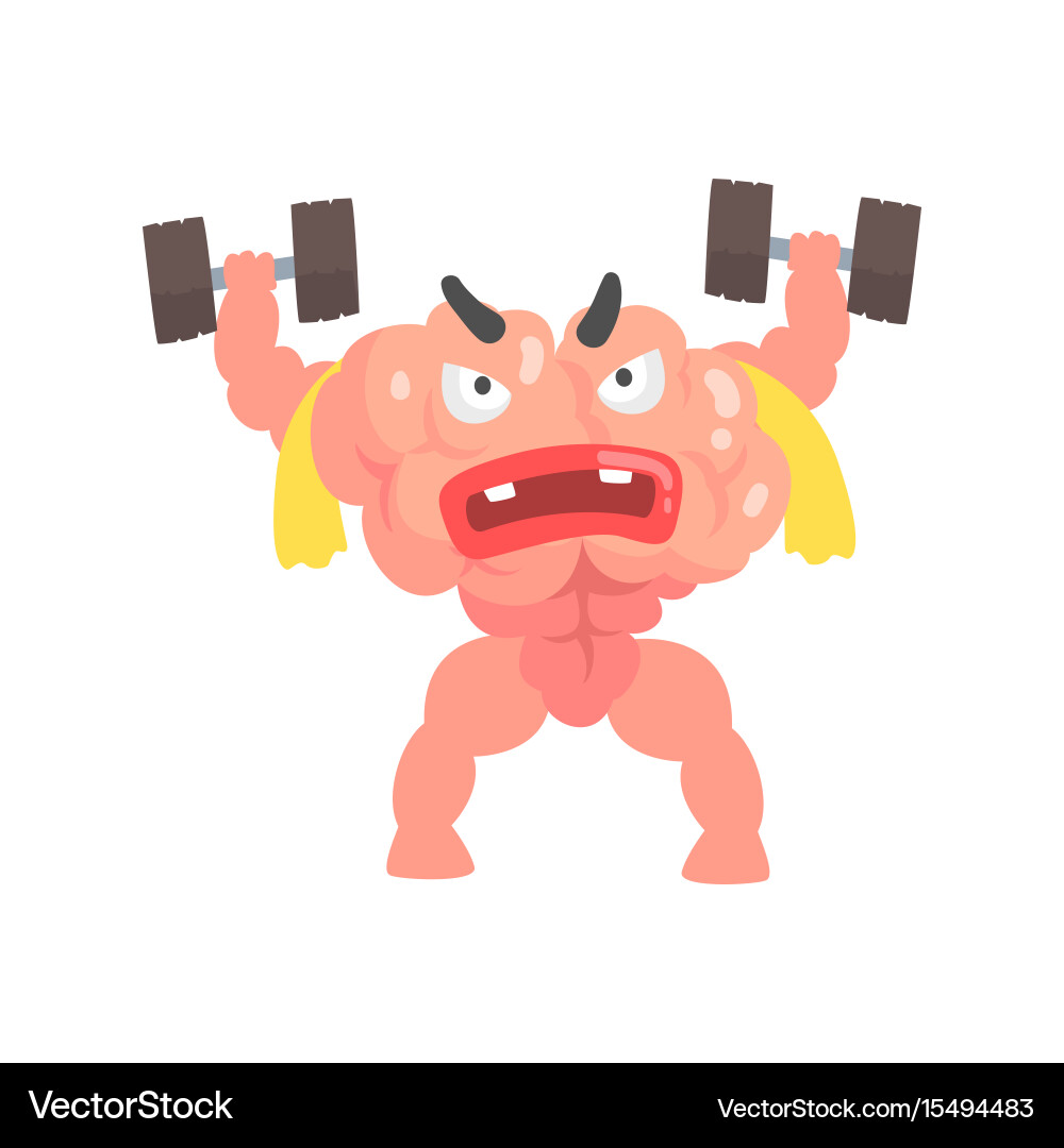 Muscular humanized cartoon brain character Vector Image