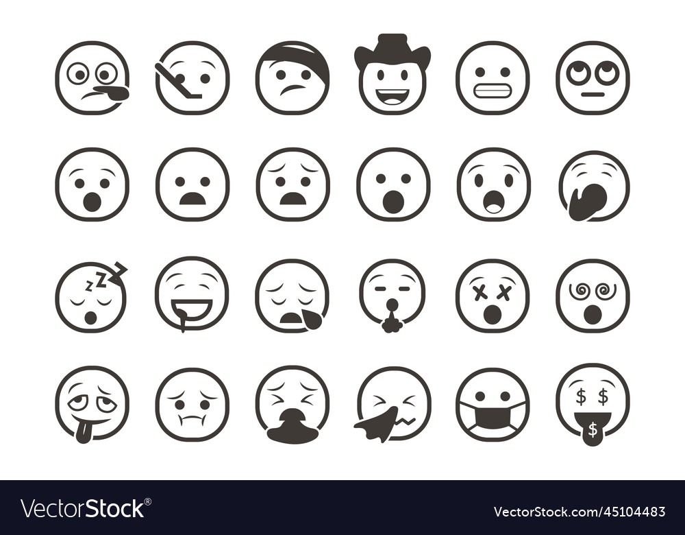 Set Of Emoticon Smiley Icons Cartoon Emoji Vector Image