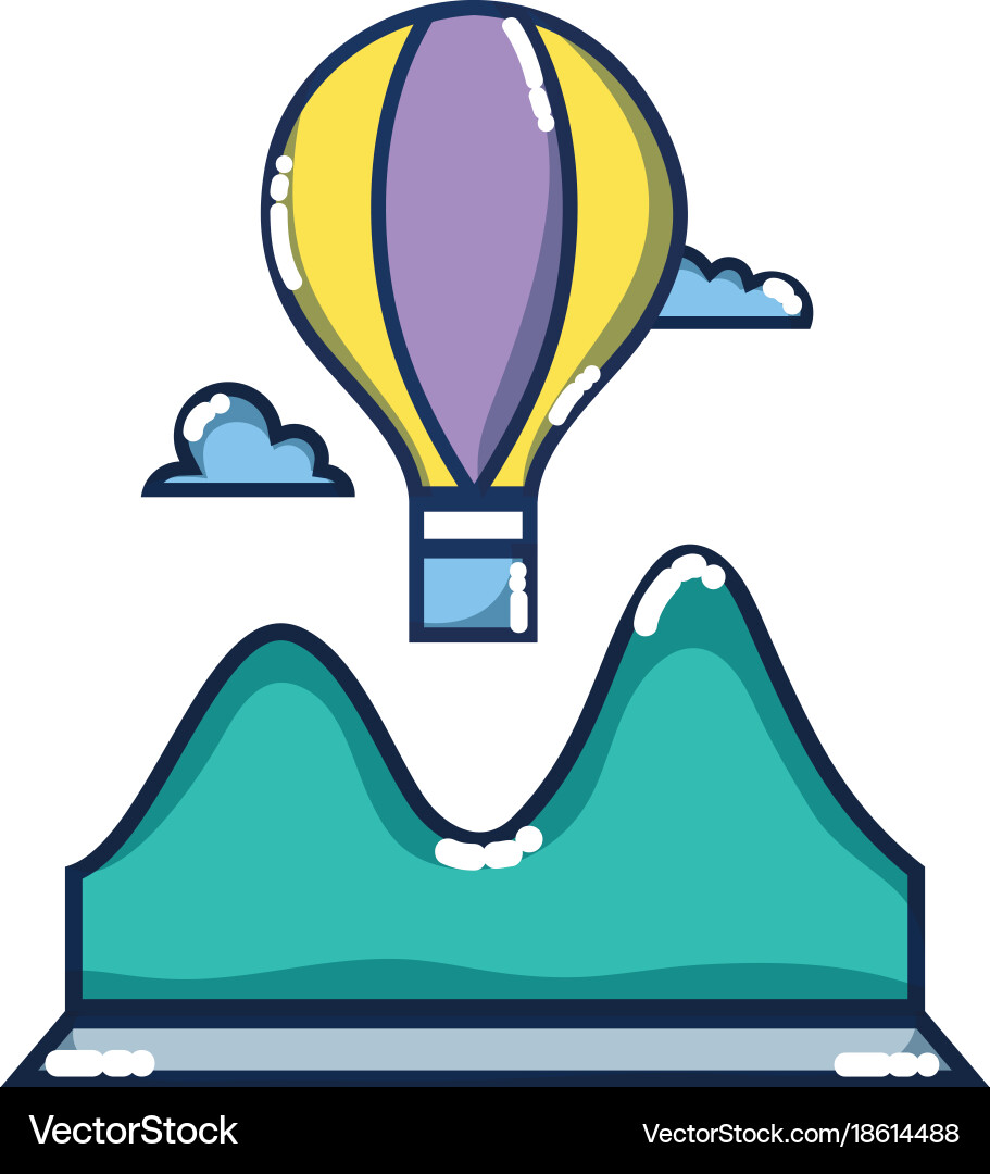 Air balloon fly design with mountains and clouds Vector Image