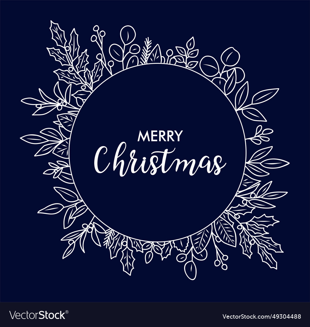 Christmas frame with winter greenery line art Vector Image