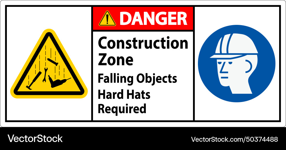 Danger sign construction zone falling objects Vector Image