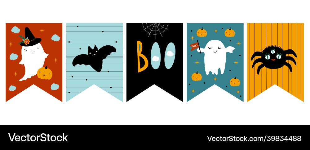 Funny hand drawn halloween bunting white Vector Image