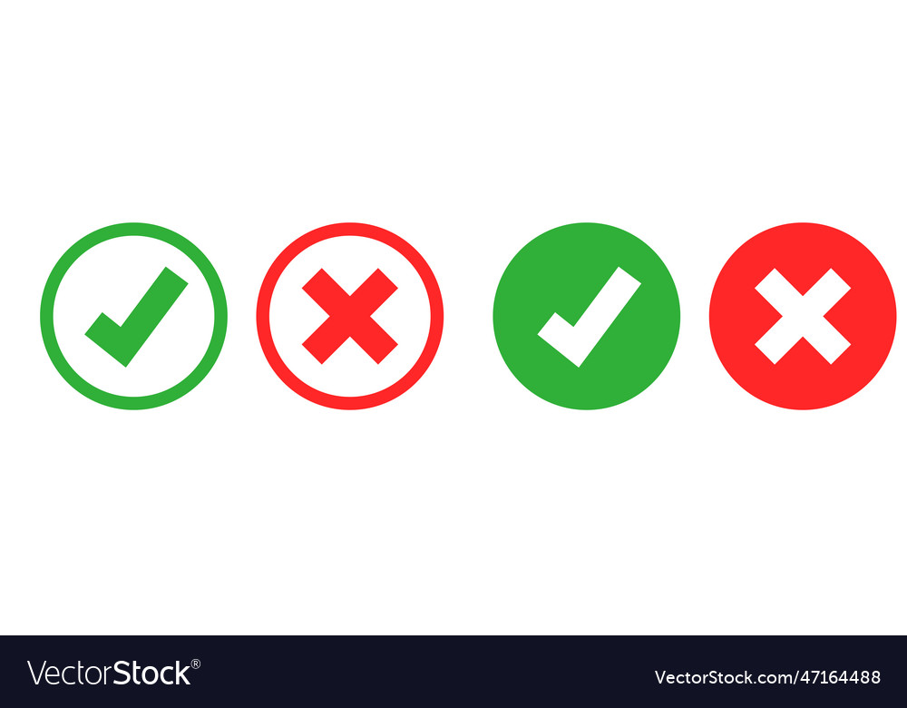 Set green approval check mark and red cross icons Vector Image