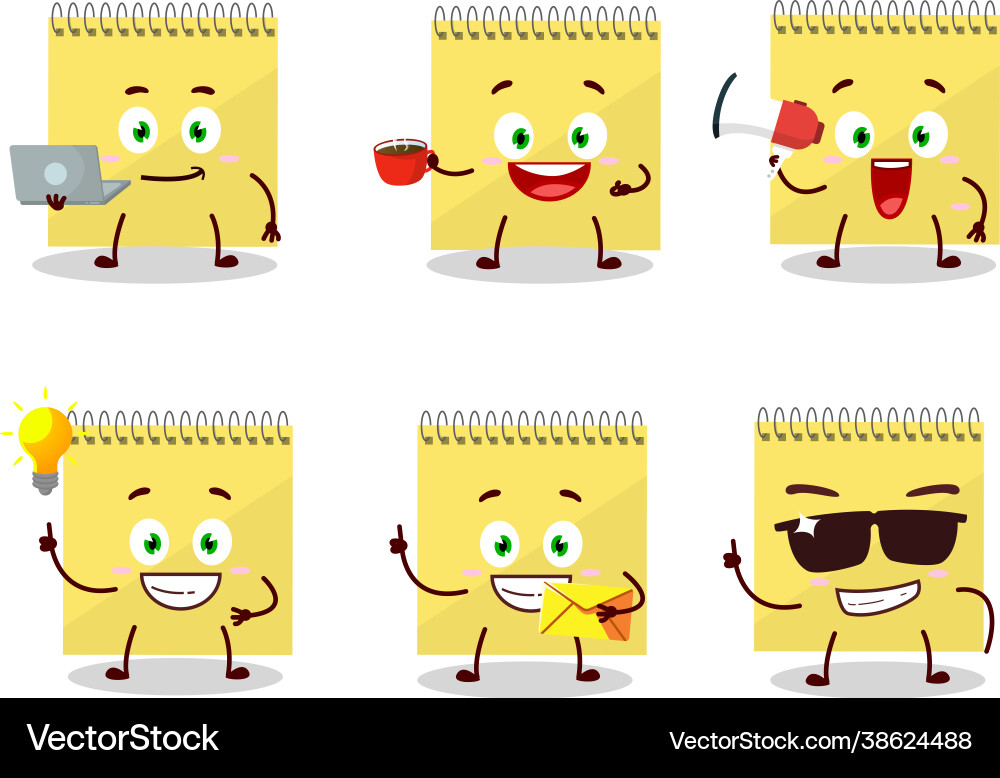 Spiral square yellow notebooks cartoon character Vector Image