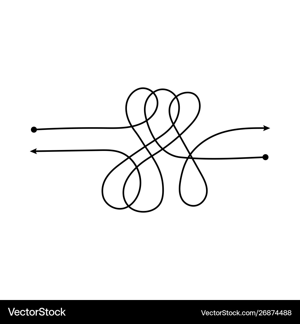 Two opposite directions tangled black arrow lines Vector Image