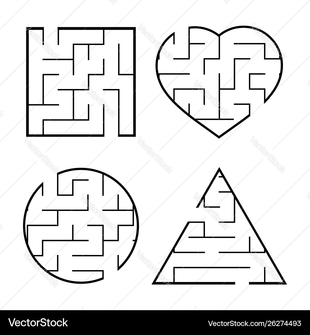 A set easy mazes circle square triangle heart Vector Image