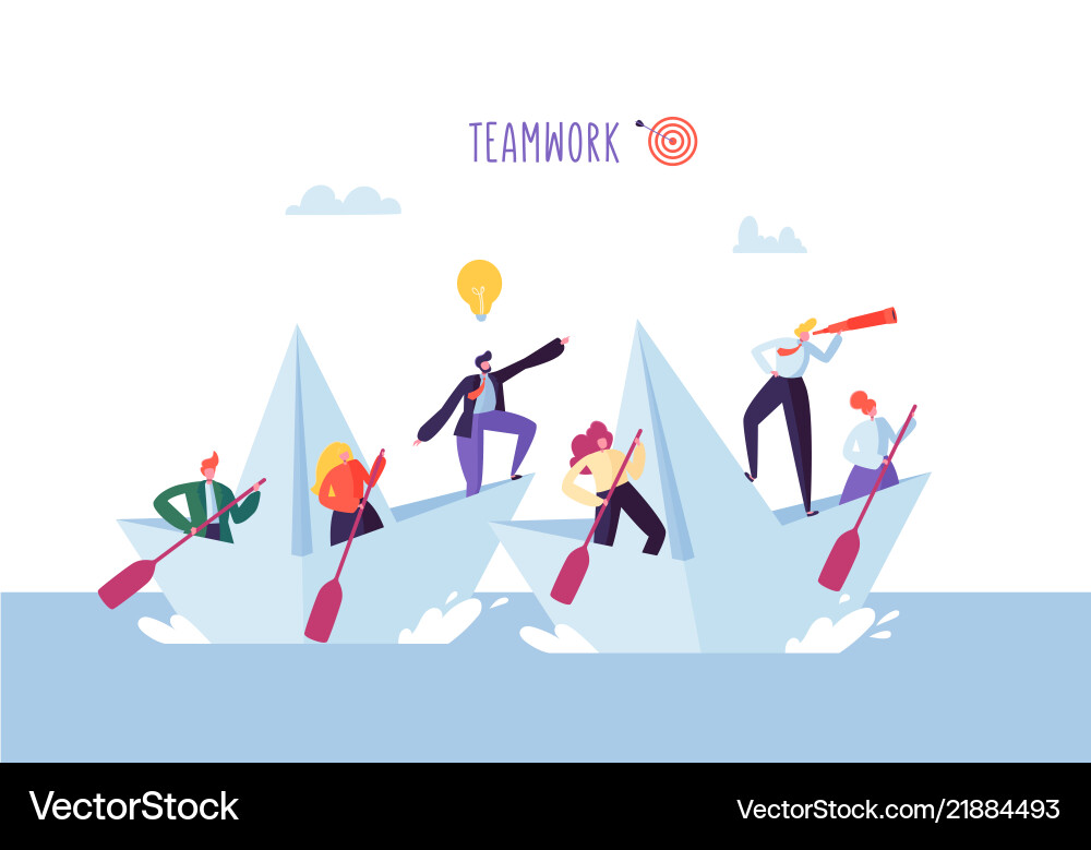 Business people floating on a paper ship flat Vector Image