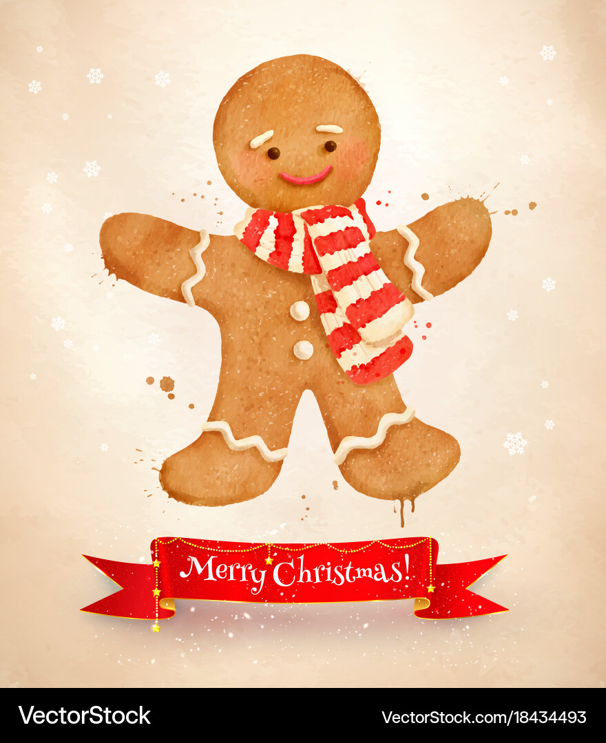 Christmas vintage postcard with gingerbread man Vector Image