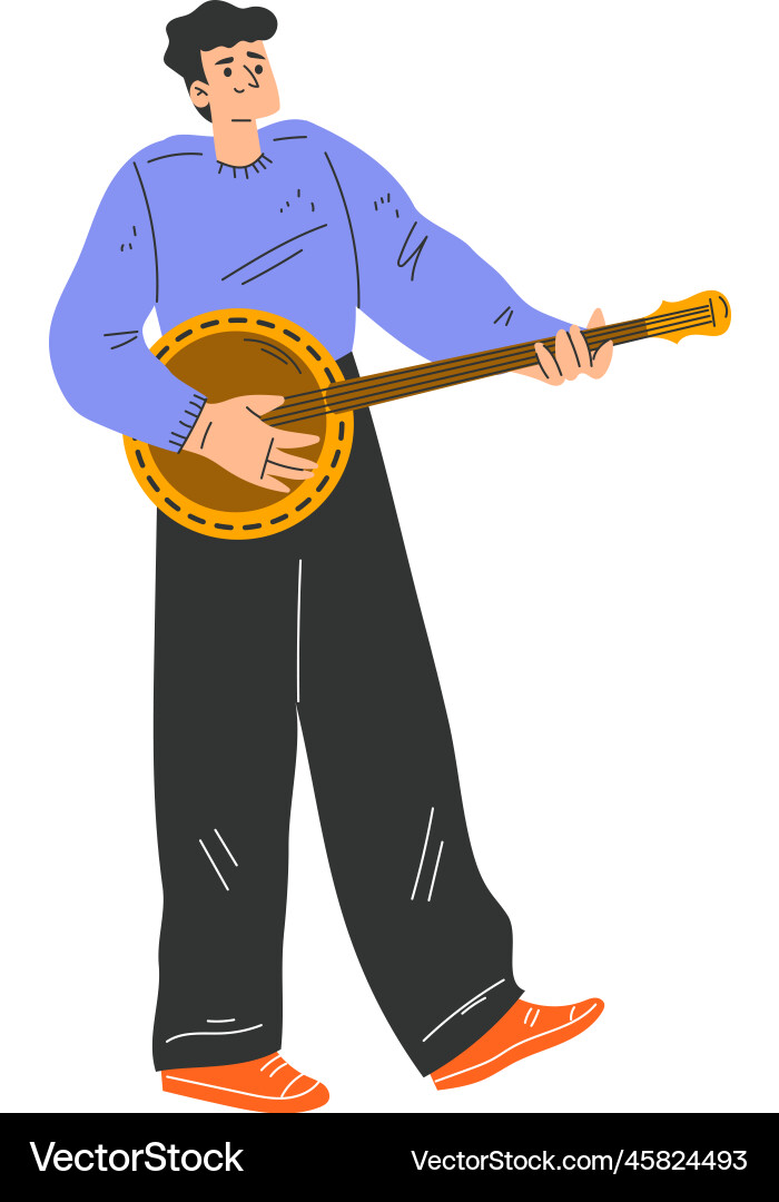 Happy musical man character standing and playing Vector Image