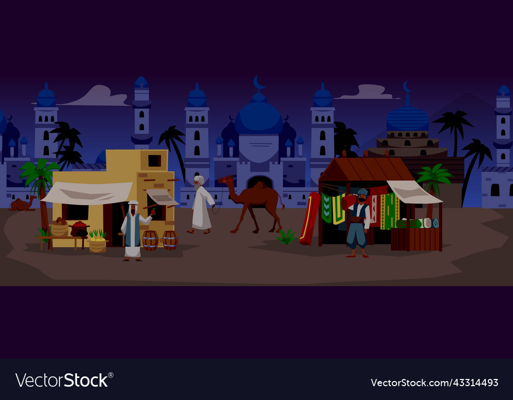 Middle eastern or arabian city night scene Vector Image
