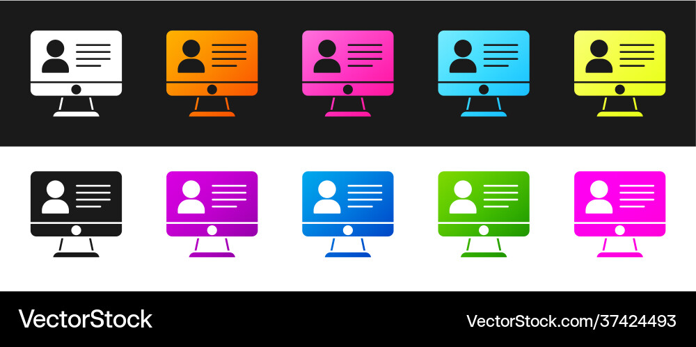Set online class icon isolated on black and white Vector Image