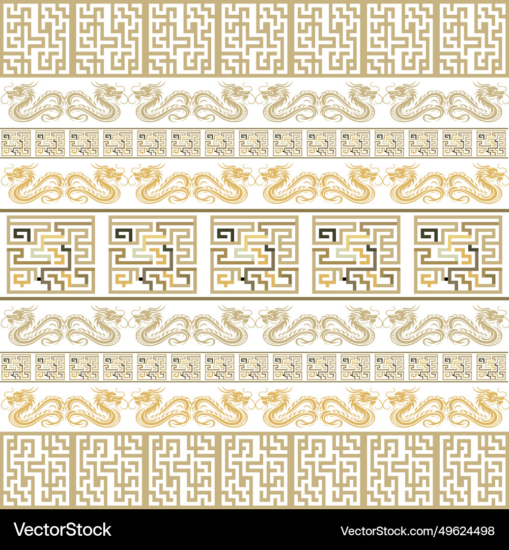 Chinese borders traditional gold dragons seamless Vector Image