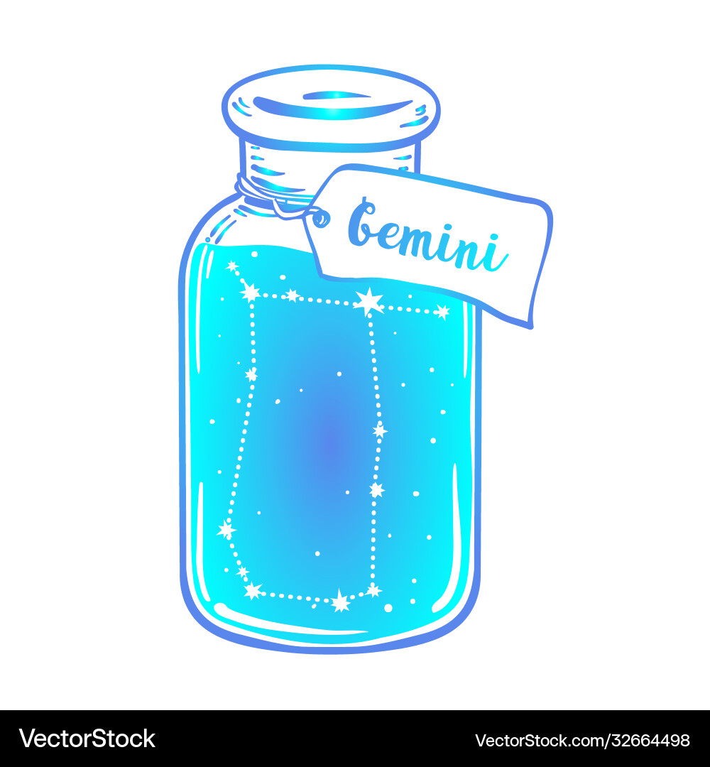 Glass bottle with zodiac gemini constellation Vector Image
