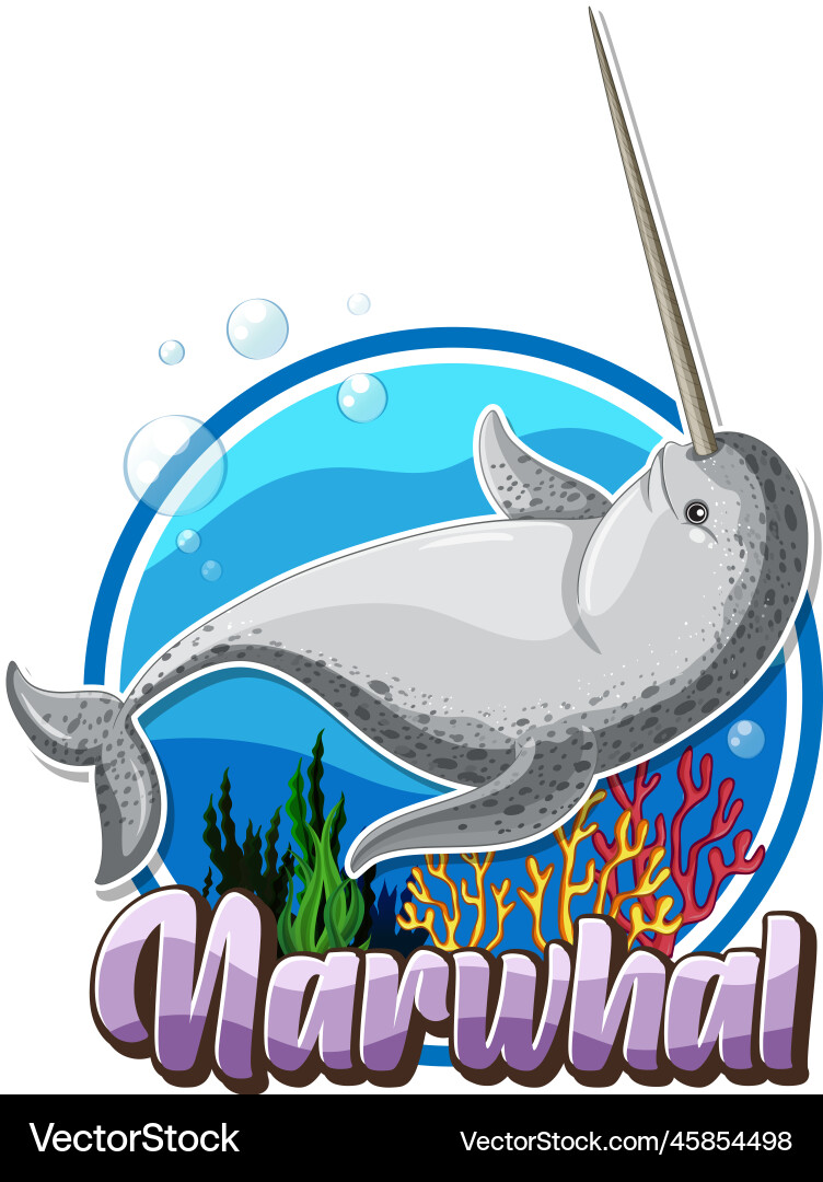 Narwhal logo with carton character Royalty Free Vector Image