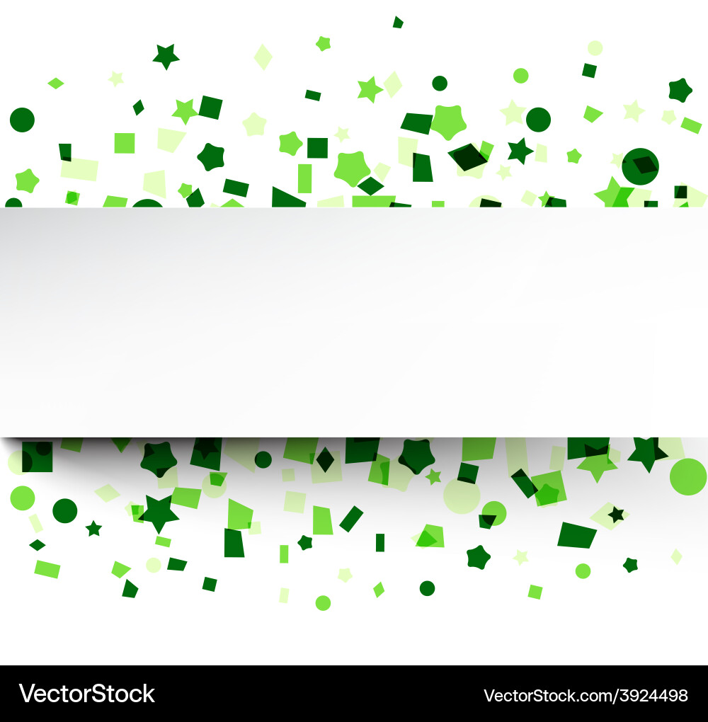 Paper card over green confetti Royalty Free Vector Image
