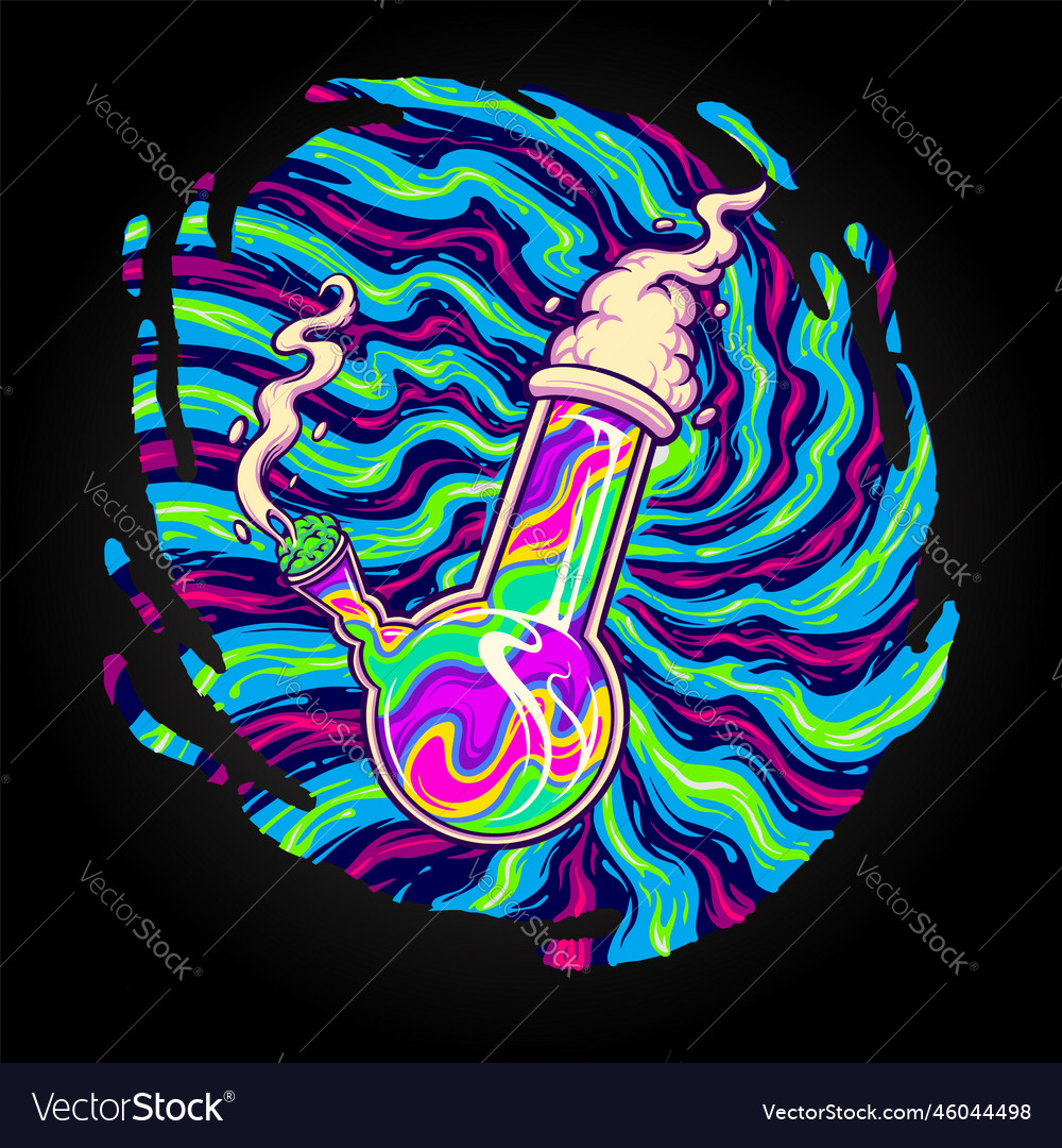 Psychedelic Trippy Glass Bong Smoking Weed Logo Vector Image