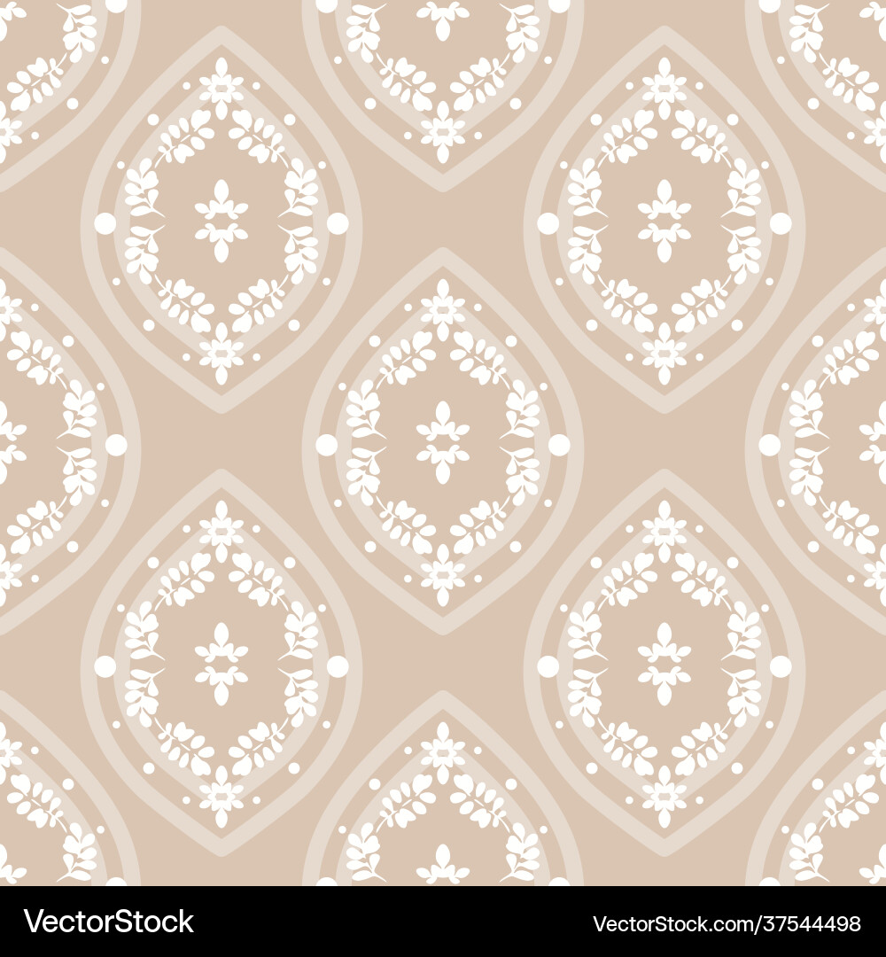 Soft white floral ogee on beige seamless Vector Image