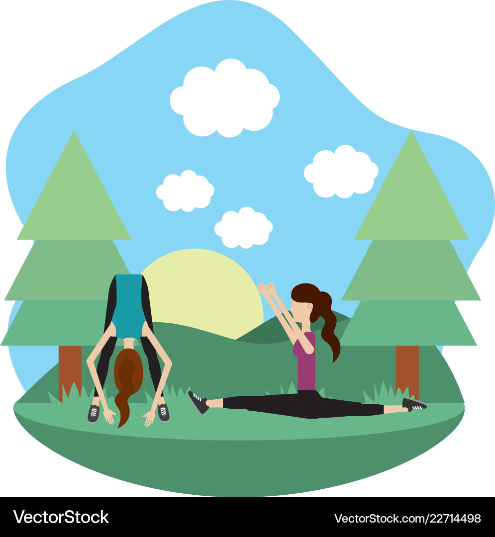 Young women exercising cartoon Royalty Free Vector Image
