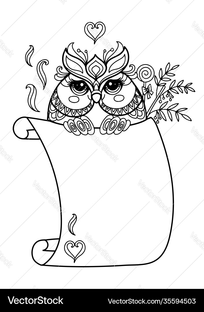 Cute kawaii owl with blank sign template Vector Image