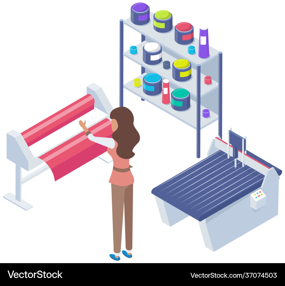 People working with equipment and shelving Vector Image