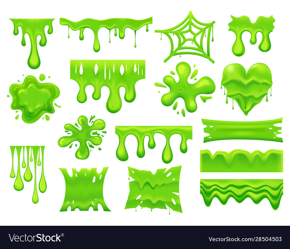 Set isolated green slime drip or spooky blob Vector Image